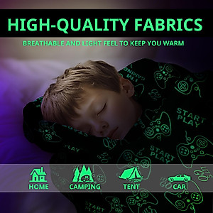 Gaming Gamer Glow in The Dark Blanket Boys Kids Teens Gifts for Birthday Halloween Christmas Gamepad Toddlers Age 1 2 3 4 5 6 7 8 9 10 11 12 13 Video Game Presents Fun Fluffy Plush Throw 50"x60"