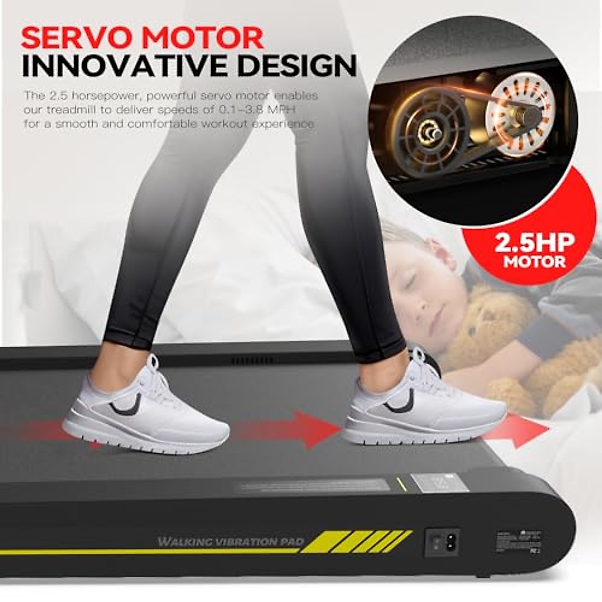 Walking Pad Treadmill with APP, 3 in 1 Under Desk Treadmill, 2.5HP Low Noise Walking Vibration Pad with Remote Control,Portable Treadmill for Home Office, Yellow