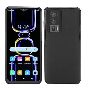 ANGGREK K60 Phone 6.53 Inch 6GB RAM 128GB ROM Face ID FHD Processor Octa Core Smart Phone for Android12 100‑240V Black (US Plug)