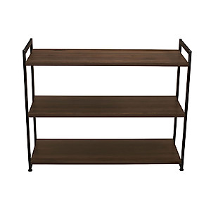 Household Essentials Mid Century Wide 3 Tier Book Shelf, Walnut Wood Finish