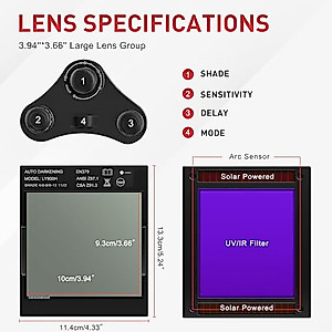 MAYSENT Large Viewing Welding Helmet with Auto Darkening Lens 3.93"X3.66" True Color Solar Power Side View 4 Arc Sensor Wide Shade 4/5-9/9-13 for TIG MIG Arc Weld (Matte Black)