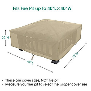 SunPatio Outdoor Square Fire Pit Cover 42 Inch, Waterproof Firepit/Table Cover, Heavy Duty Patio Furniture Set Cover, All Weather Protection, Beige
