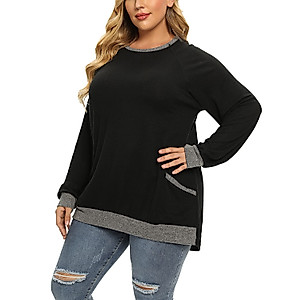 Plus Size Sweatshirts for Women, Long Sleeve Fall Crewneck Tunic Tops with Pockets for Leggings Black 3X