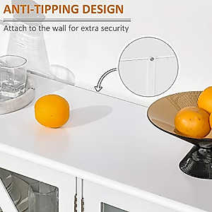 HOMCOM Sideboard, Buffet Cabinet with Tempered Glass Doors and Adjustable Storage Shelf, Credenza, White