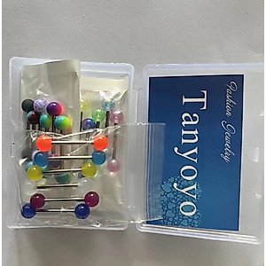 Tanyoyo 14G 18 Pcs Colorful Ball Tongue Rings Stainless Steel Barbell Tongue Straight Ring Retainer Nipple Ring Bar Length 16mm For Women Men (18PCS Colorful)