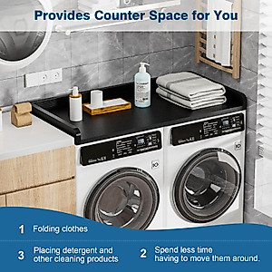 Washer Dryer Countertop 27.5" W x 54" L Laundry countertop for Storage and Organization with Edge Rails, Black