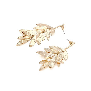 Golden Leaf Cluster Earrings for Women, Golden Leaf Chandelier Earrings, Gold Tree Leaf Statement Dangle Earrings Hypoallergenic, Cute Leaf Plant Drop Earrings, Flower Floral Leaf Bohemian Earrings