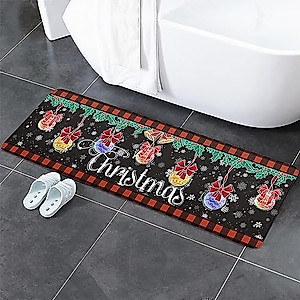 Libaoge Kitchen Mat Rug 1 PCS Christmas Balls Red and Black Buffalo Plaid Runner Rug Anti-Fatigue Comfort Memory Foam Standing Mat Non-Slip Floor Door Mat for Bathroom Bedroom 16x47in