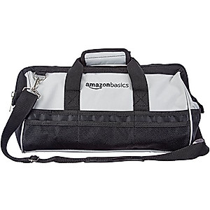 Amazon Basics Durable Wear-Resistant Base, Tool Large Standard Bag with Strap, 16 Inch, Black & Grey