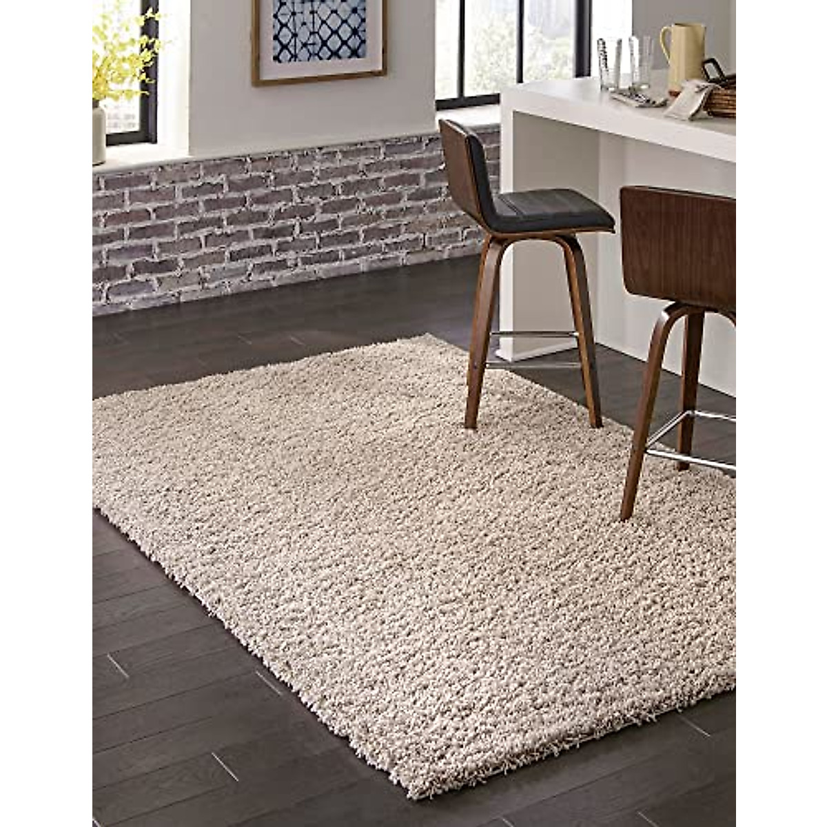 Rugs.com - Über Cozy Solid Shag Collection Rug – 3' x 5' Taupe Shag Rug Perfect for Entryways, Kitchens, Breakfast Nooks, Accent Pieces