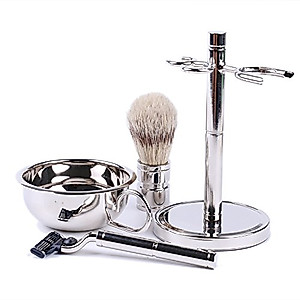 Stainless Steel Shaving Set for Men - Bowl, Brush, and Stand by Science Purchase