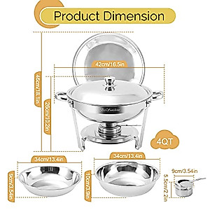 BriSunshine 4 Packs 4QT Chafing Dish Buffet Set,Stainless Steel Buffet Servers and Warmers,Round Chafer Food Warmer with Lid & Holder for Parties Caterings