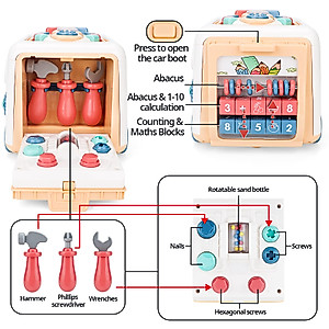 OWNONE 1 Baby Activity Cube Toy, Musical School Bus Toy for Toddlers 1-3, Learning Music Toy Birthday Gift for Baby Boys & Girls 1 2 3 Years Old