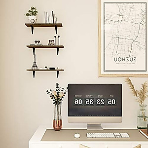 BAMFOX Floating Shelves, Rustic Wood Bamboo Wall Storage Shelves, Wall Mounted Shelf Organizer Set of 3 for Living Room, Bedroom, Kitchen, Bathroom, Office