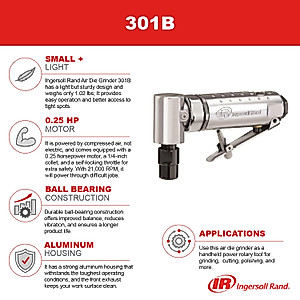 Ingersoll Rand 231C 1/2” Drive Air Impact Wrench & 301B Air Die Grinder – 1/4", Right Angle, 21,000 RPM, Ball Bearing Construction, Safety Lock, Aluminum Housing, Lightweight Power Tool, Black