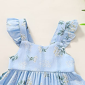 YOUNGER TREE Toddler Girls Outfits Floral Flutter Sleeve Princess Dress Summer Clothes Line Skirts for Girls(3-4T,Blue Floral)