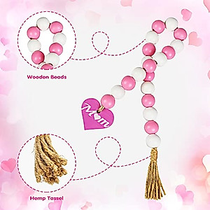 5 PCS Mother's Day Tiered Tray Decor (Tray Not Included) - Happy Mother's Day Mini Wood Sign, Wooden Heart Bead Garland - Mother's Day Party Decor, Mother’s Birthday Party Decorations