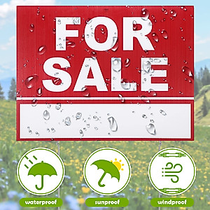 3 Pack 12 x 16 Inch for Sale Signs with Stake Real Estate Sale Sign Posts Corrugated Plastic Red White Double Sided with Directional Arrow for Real Estate Agents Supplies