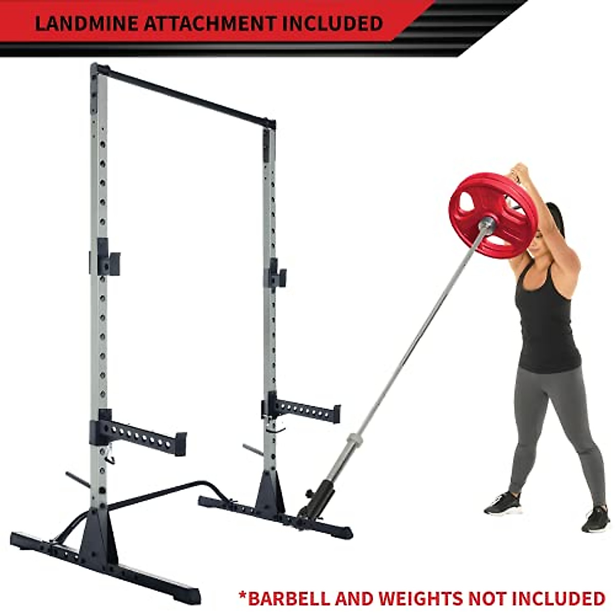 Fitness Reality Squat Rack Power Cage with J-Hooks, Landmine 360° Swivel, Weight Plate Storage Attachment and Power Band Pegs grey