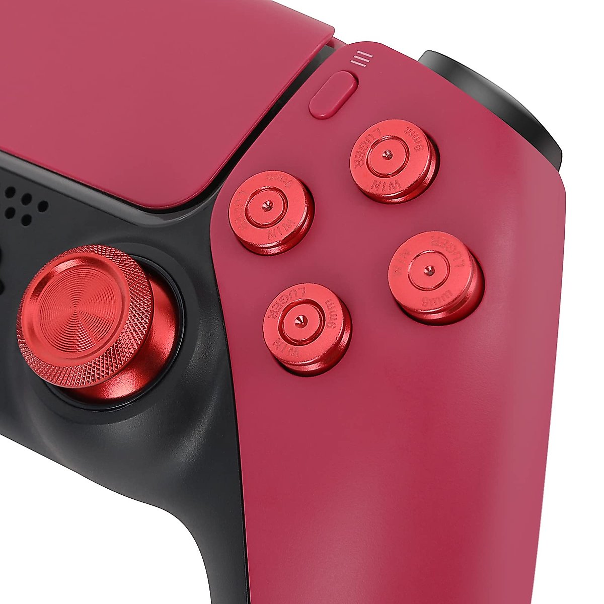 TOMSIN Metal Buttons Replacement Kit for PS5 Controller – Aluminum Thumbsticks & O X Square Triangle & Dpad Buttons Accessories Compatible with PlayStation 5 DS Controller (Red)