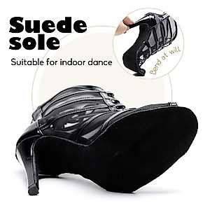 YKXLM Latin Dance Boots Salsa Women Ballroom Lace-up Ankle Open Toe Dance Shoes,1023,3.33 inch heel,Black,7 US
