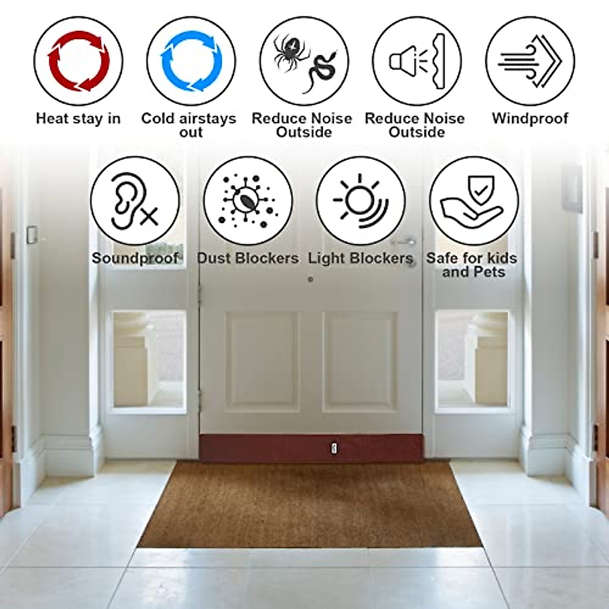 Door Draft Stopper 36" L X 4.5" W X 4" T, Strong Adhesive Door Sweep for Exterior and Interior Doors, Dustproof and Soundproof, Grey