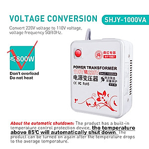 （1000W） Voltage Converter from 110V to 220V, high Performance Step-up Transformer to Support appliances Used in Europe, Asian appliances and Other Regions,CE/FCC Certification.