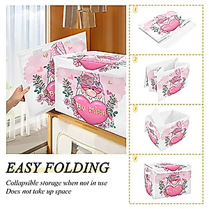 DOMIKING Valentine Gnome Heart Large Storage Bin with Lid Collapsible Shelf Baskets Box with Handles Toys Organizer for Nursery Drawer Shelves Cabinet
