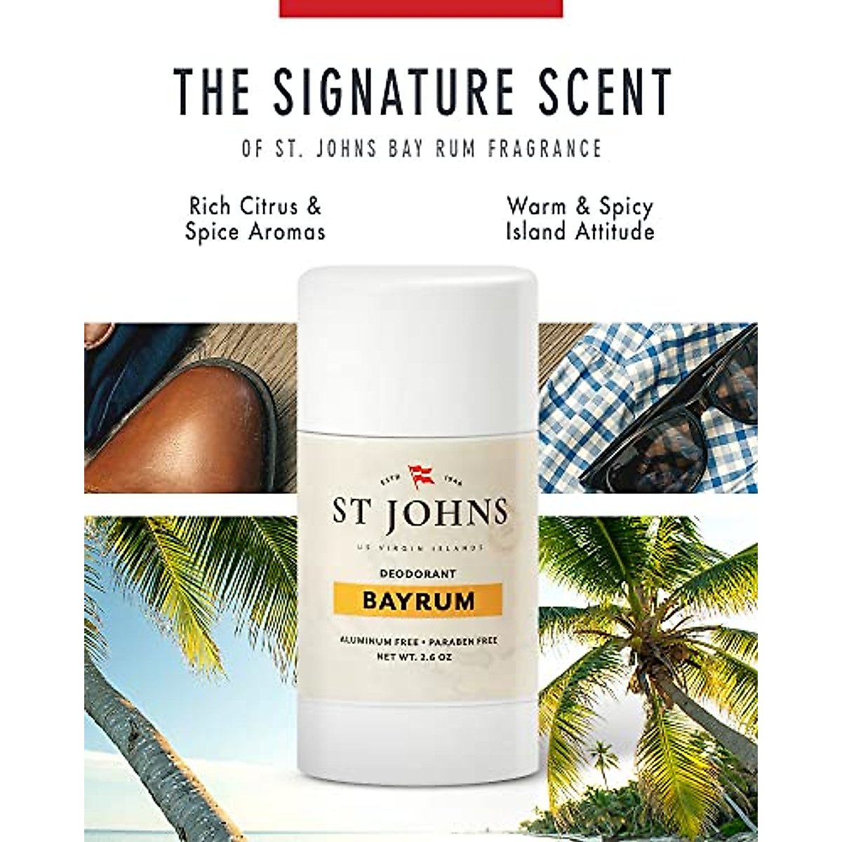 St Johns Bay Rum Aluminum Free Deodorant | Long-Lasting, Odor Resistant, & Soothing | Clear Deodorant Stick | Odor-Free Deodorant Made of Natural Compounds | Mens Bay Rum Deodorant (2.6 oz Stick)