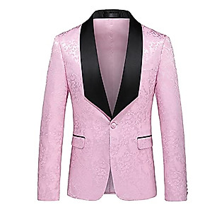 MOGU Mens Floral Blazer Slim Fit Suit Jacket Wedding Prom Dinner Jacket US Size 32 Pink
