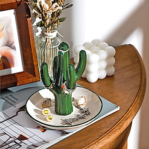 PUDDING CABIN Cactus Ring Holder Green Jewelry Dish for Rings Earrings Bracelets Necklace Organizer, Cactus Gift for Women Birthday Wedding Graduation Christmas Valentines, Room Decor Aesthetic