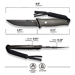 CIVIVI Tamashii Fixed Blade Knife with 4.07’’ D2 Blade Micarta Handle, Kydex Sheath, T-clip for EDC Outdoor Carry C19046-4