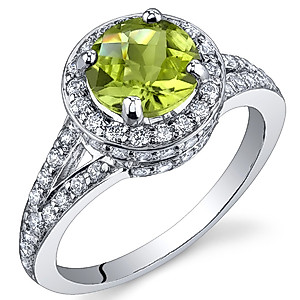 PEORA Peridot Ring for Women 925 Sterling Silver, Vintage Halo Design, Natural Gemstone, 1.25 Round Shape 7mm, Size 8