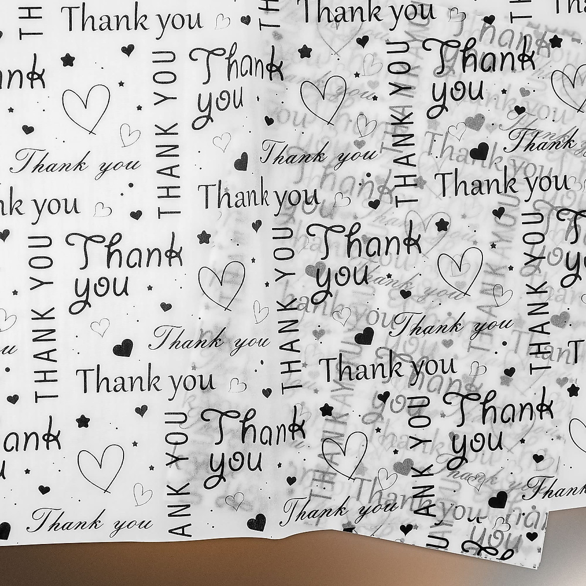 50 Sheets Thank You Tissue Paper Bulk,Thank You Tissue Paper for Small Business,Tissue Paper for Packaging,Gift Bags,Thank You Packaging Tissue Paper,14 x 20 Inch (Black)