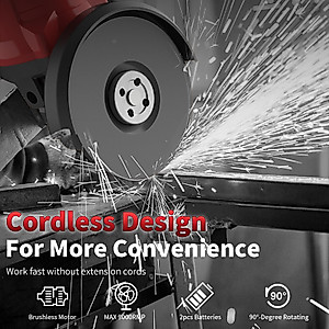 NAWIN 20V-cordless angle grinder 4-1/2'' cut off tool 2×4.0Ah Batteries & Charger,Max Brushless Motor 9000 RPM for Cutting, Grinding,Polishing（angle grinder variable speed）