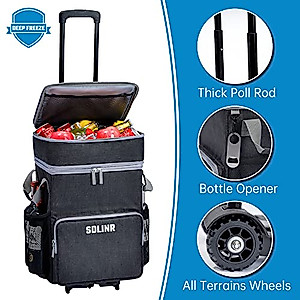 SDLINR 72-Can Large Rolling Cooler, Leakproof Insulated Soft Cooler Bag with Wheels and Handle Collapsible for Beach Camping Patio Travel Outdoor