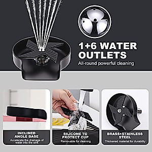 Stainless Steel Glass Rinser for Kitchen Sink, WOWOW Matte Black Cup Rinser for Sink, 360° Rotating Baby Bottle Washer High-Pressure Automatic Cup Cleaner Glass Washer for Kitchen Sink Gadgets