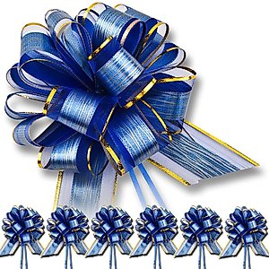 OPSFALCON 6PCS Large Pull Bow Gift Wrapping Bows, Wedding Gift Blue Ribbon Bow, Party Birthday Holiday Gift Wrapping Bow, Christmas, Valentine's Day Present Decoration Bow (Blue)