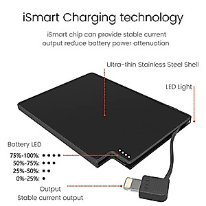 TNTOR Ultra Thin Power Bank with Built in Cable, Credit Card Size Portable Power Charger 2500mAh [Only 0.16 inch] Slim Compact External Battery Charger Compatible with iPhone
