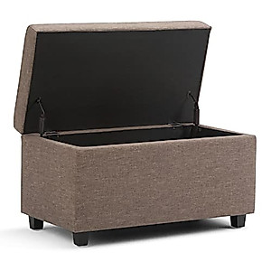 SIMPLIHOME Darcy 33 Inch Wide Contemporary Rectangle Storage Ottoman Bench in Fawn Brown Linen Look Fabric, For the Living Room, Entryway and Family Room