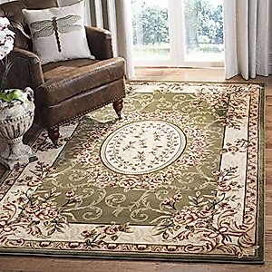 SAFAVIEH Lyndhurst Collection 4' x 6' Sage / Ivory LNH328B Traditional European Medallion Non-Shedding Living Room Bedroom Accent Rug