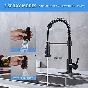 Faucet for Kitchen Sink, Black Kitchen Faucet with Pull Down Sprayer, GUUKAR Modern Commercial Spring Pull-Out Kitchen Sink Faucet