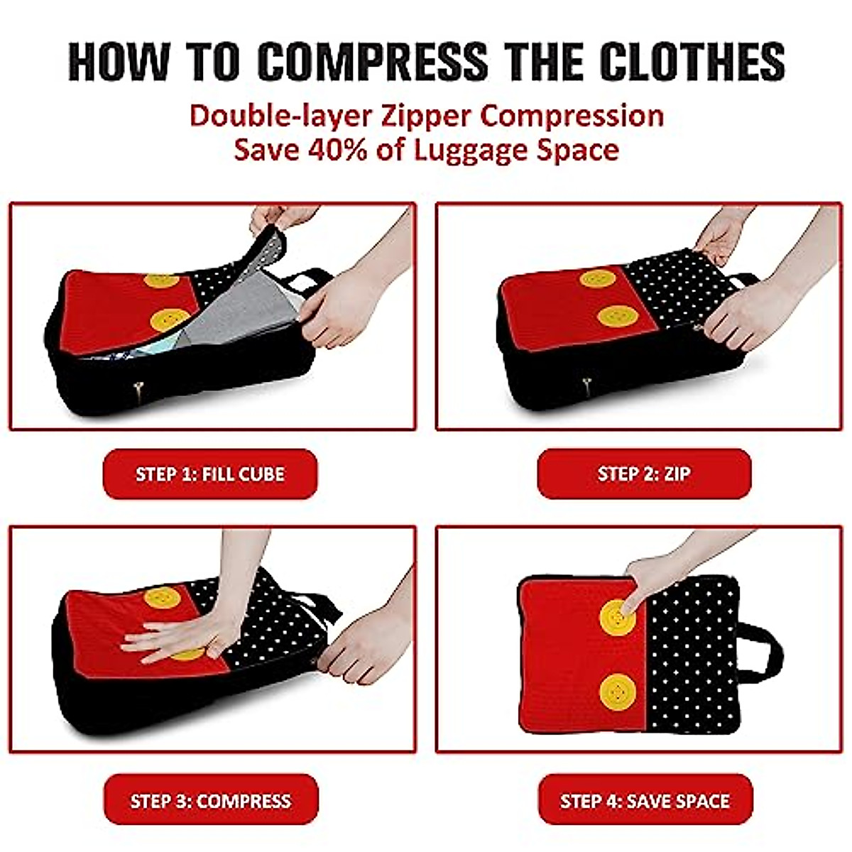 6 Set Compression Packing Cubes Compressed Storage Bags for Carry on Suitcases Packaging Luggage Bags Organizers for Travel