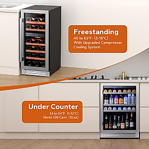 Ca'Lefort Wine Beverage Refrigerator - 39 Inch 34-65°F Drink Fridge Glass Door, 3 LED Beverage Cooler Built-in or Freestanding, Holds 180 Cans and 28 Bottles (24'' & 15" Bundle)