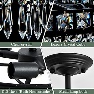 DAFKOS Modern Crystal Chandelier 3 Lights Semi Flush Mount Ceiling Light Fixture Black Farmhouse ceiling lamp for Bedroom Living Room Dining Room Entryway Hallway