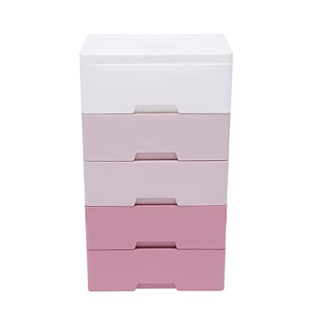 Plastic Drawers Storage Cart Mobile Cabinet with Casters, 5 Drawer Stackable Vertical Clothes Storage Tower Tall Chest Closet, Large Containers Organizer Unit Pink Plastic Drawers,12"Dx18"Wx33"H-Pink