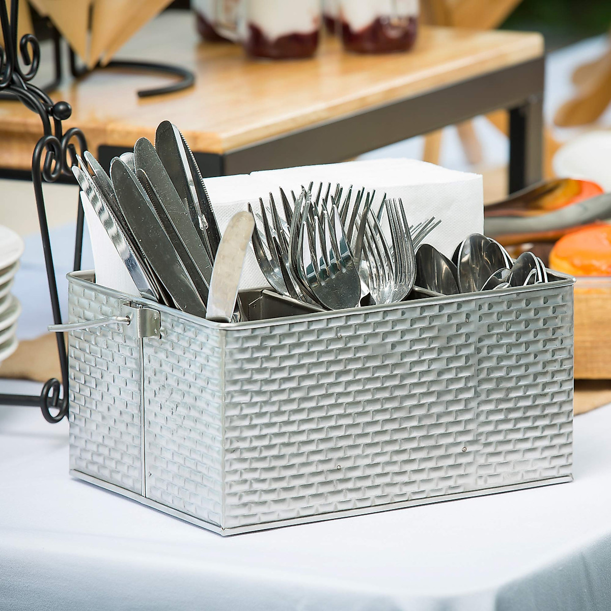 Tablecraft Brickhouse Collection Flatware/Utensil Caddy with Handle, 10¾ x 8½ x 4¾"