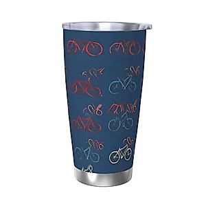 NHJKLWQSZ Bikes Bicycle Cycling 20oz Stainless Steel Tumbler With Lid And Straw, Double Wall Vacuum Insulated Coffee Mug Travel Cups Leak-Proof Lid For Hot And Cold Drinks, Metal Straws And Brush