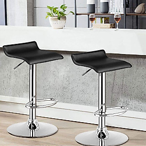 COSTWAY Bar Stools Set of 4, Modern Swivel Contemporary barstools with Adjustable Height, Footrests, Chrome Hydraulic PU Leather Backless Bar Chairs for Kitchen Island Cafe Pub, Black