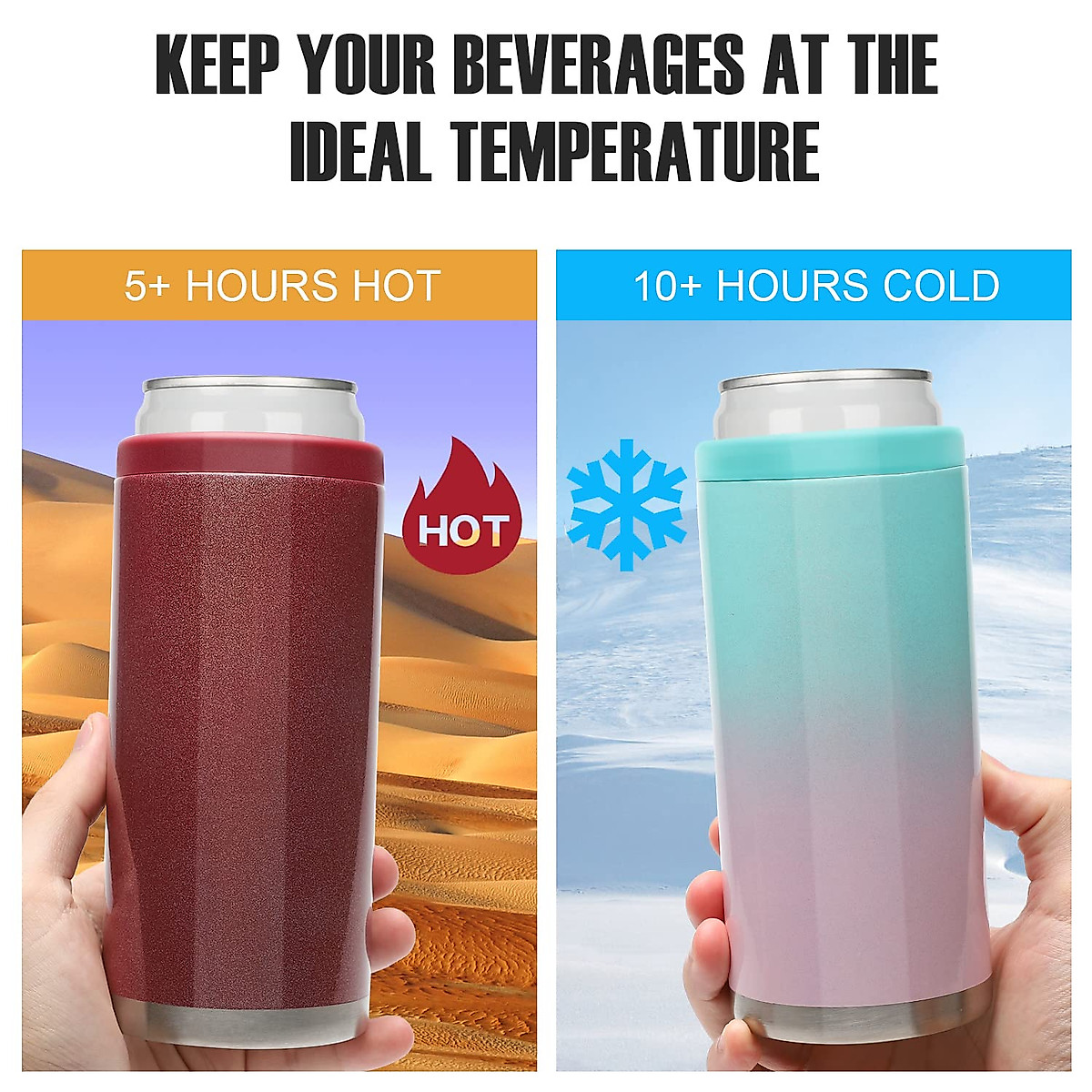 Skinny Can Cooler for 12 oz Slim Beer & Hard Seltzer | Stainless Steel Double-walled Vacuum Insulated Drink Holder